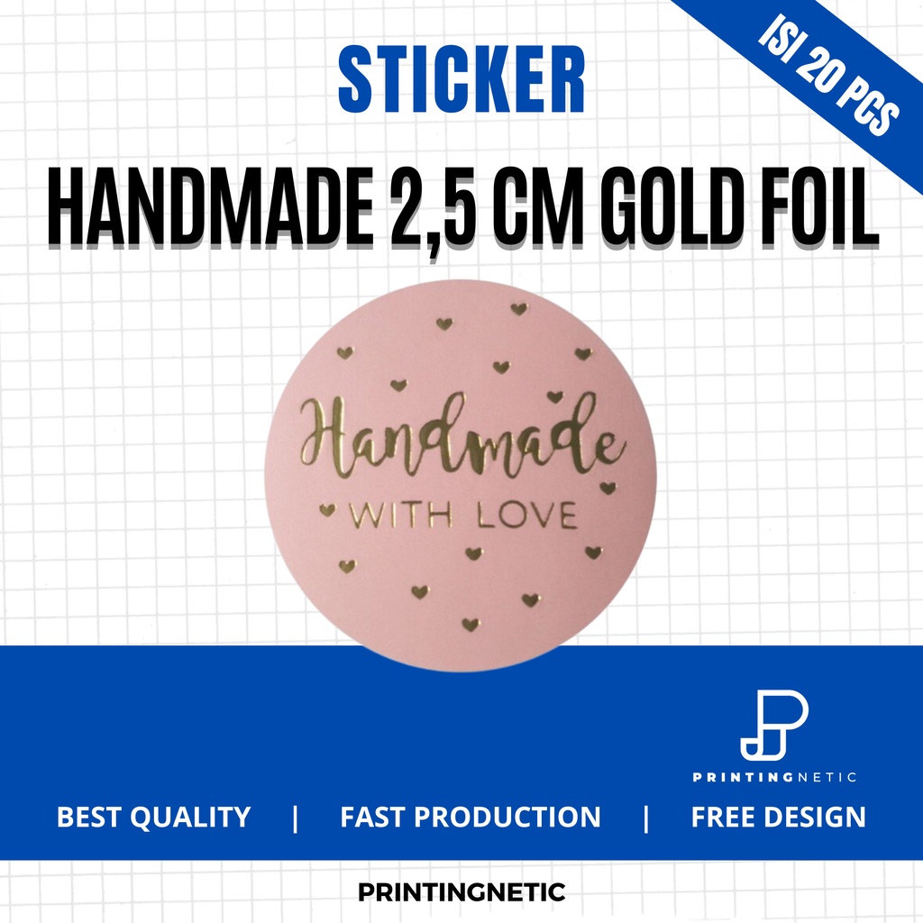 Jual Sticker Handmade With Love Gold Foil 2,5 cm ( Isi 20 Per Pack ...