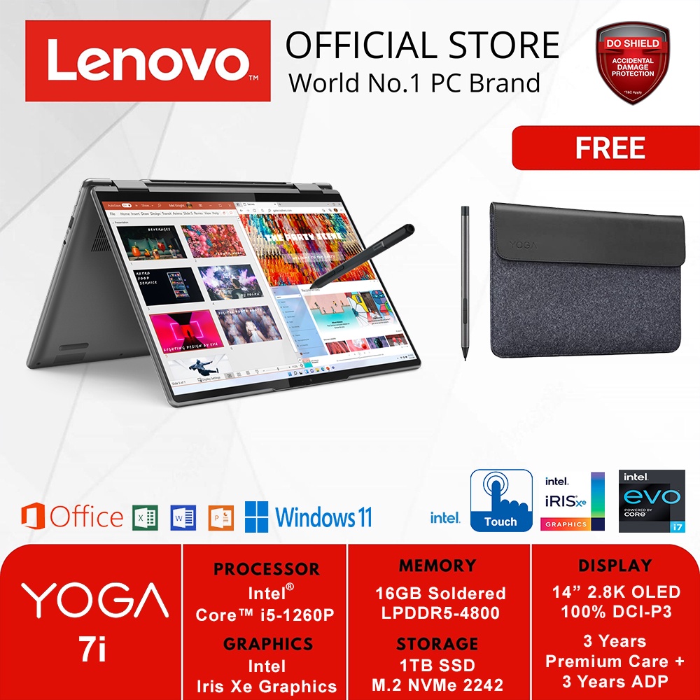 Jual LENOVO FLIP 2 IN 1 YOGA 7i 14IAL7 3SID GREY CORE i7-1260P 16GB 1TB ...