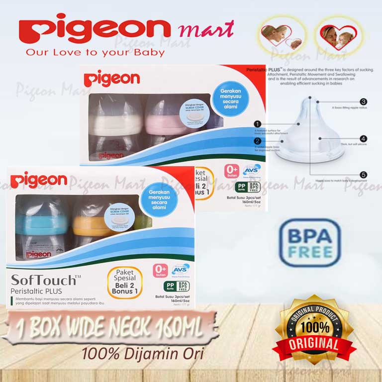 Jual PIGEON BOTOL SUSU WIDE NECK PERISTALTIC PLUS / BOTOL PIGEON 160ML / NIPPLE PERISTALTIC PLUS ...