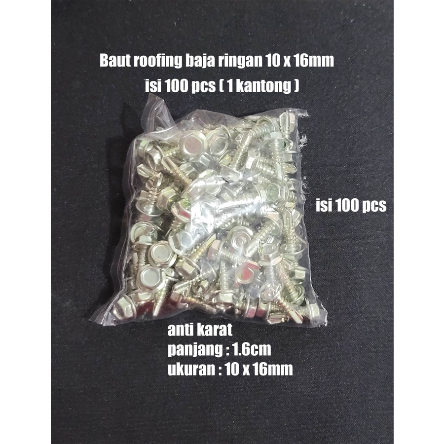 Jual isi 100pc 10x16 Baut Roofing Baja Ring Skrup Baja Ringan Reng ...