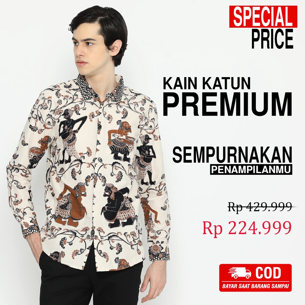Jual KEMEJA BATIK PRIA Lengan Panjang Slimfit Premium Motif Wayang ...