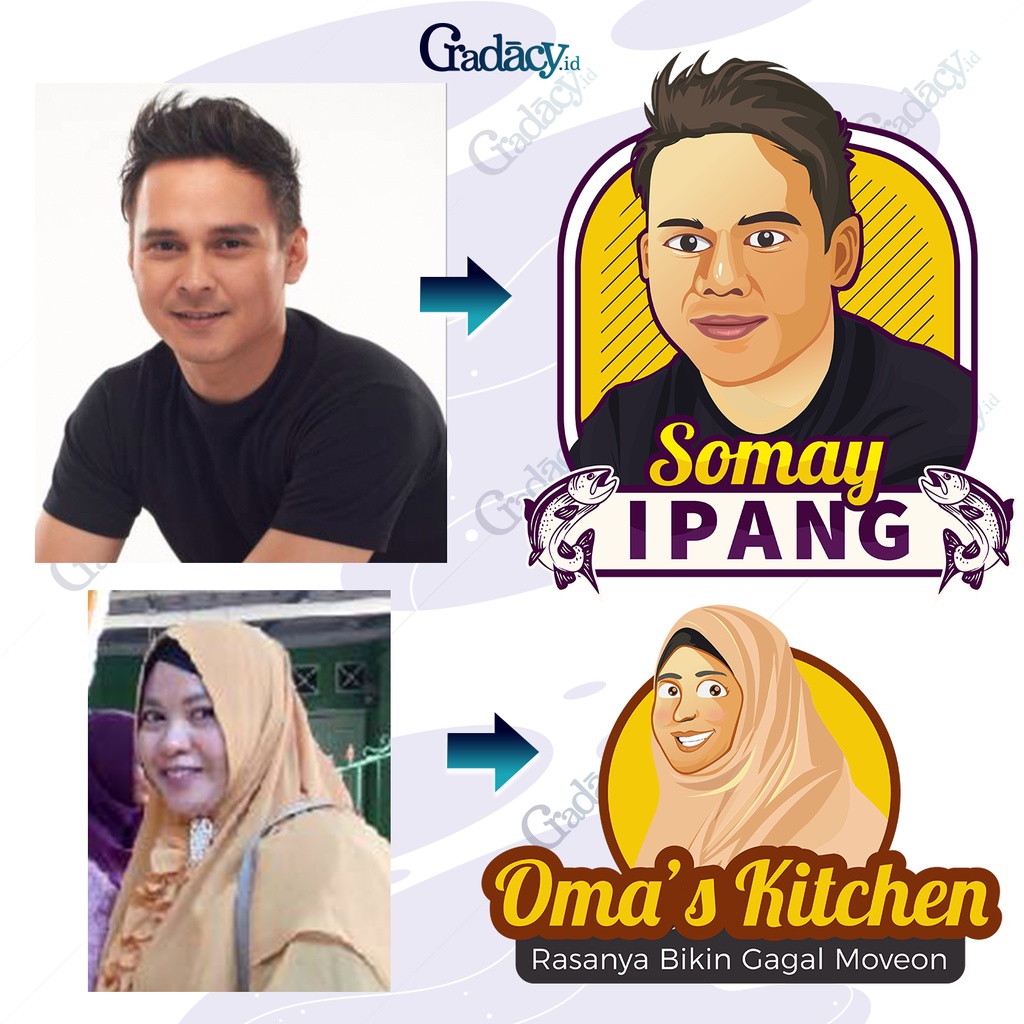 Jual jasa desain logo custom maskot foto wajah, orang asli, logo gambar ...