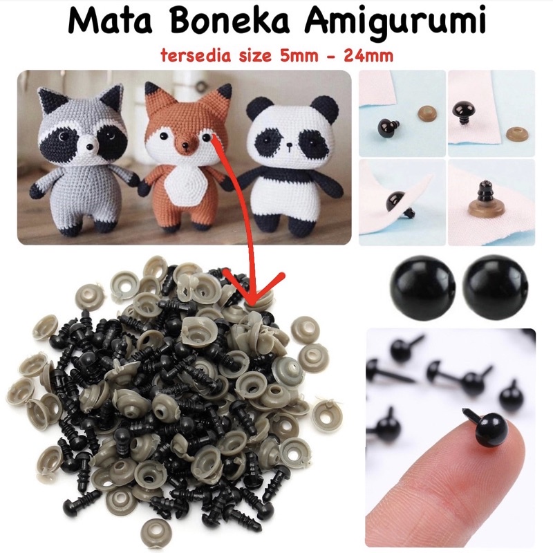 Jual [5 pasang / 10 pcs] Mata Boneka Amigurumi Mainan Hitam Bulat Tusuk ...
