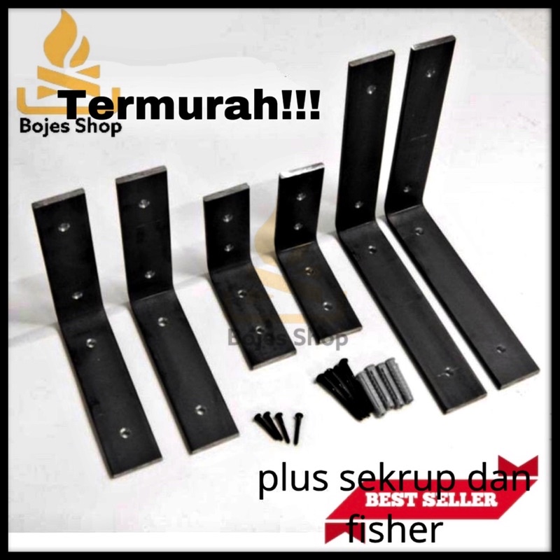 Jual bracket besi siku L rak tempel dinding / besi penyangga rak ...