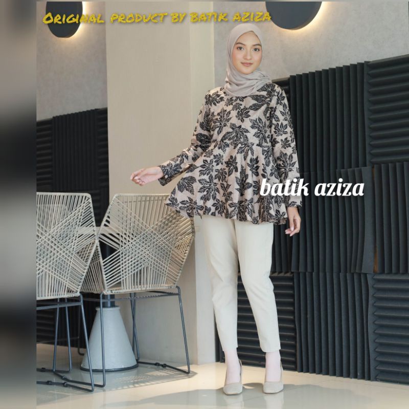 Jual atasan batik modern wanita lengan panjang blus peplum daun by ...