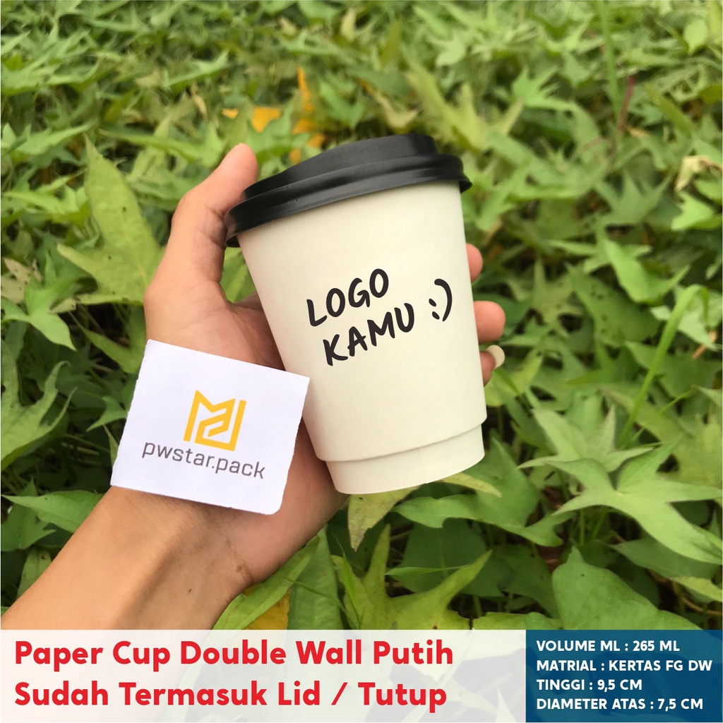 Jual SABLON PAPER CUP DOUBLE WALL PREMIUM 8 OZ SUDAH TERMASUK TUTUP LID ...