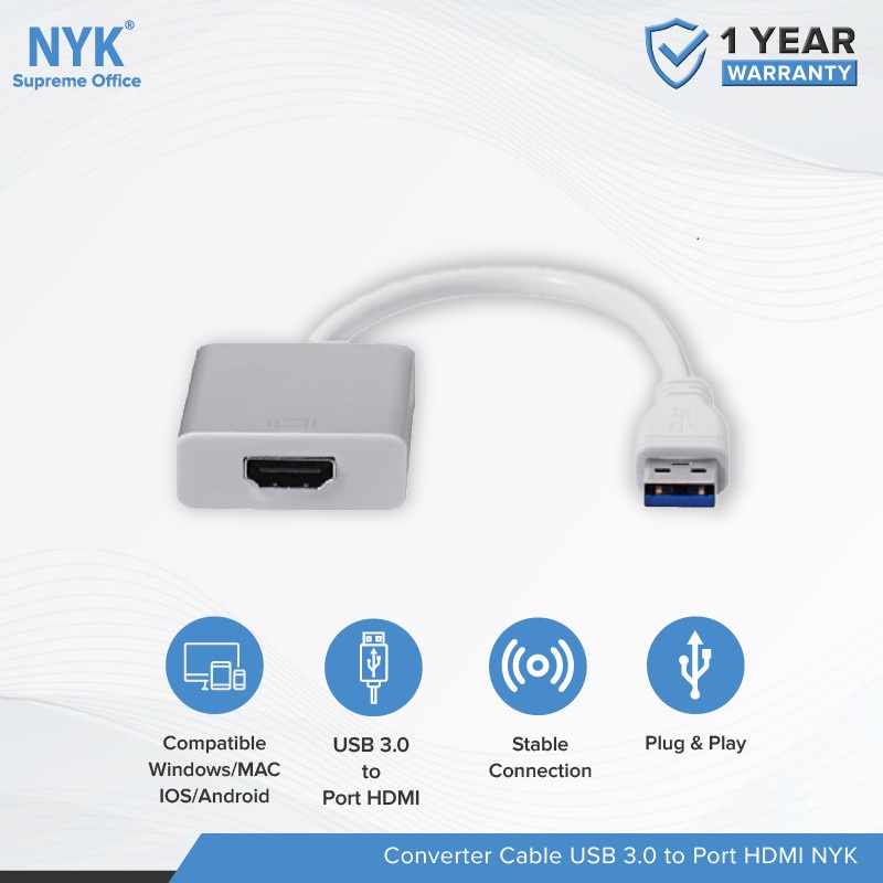 Jual Converter NYK Kabel USB 3.0 to Port HDMI | Shopee Indonesia
