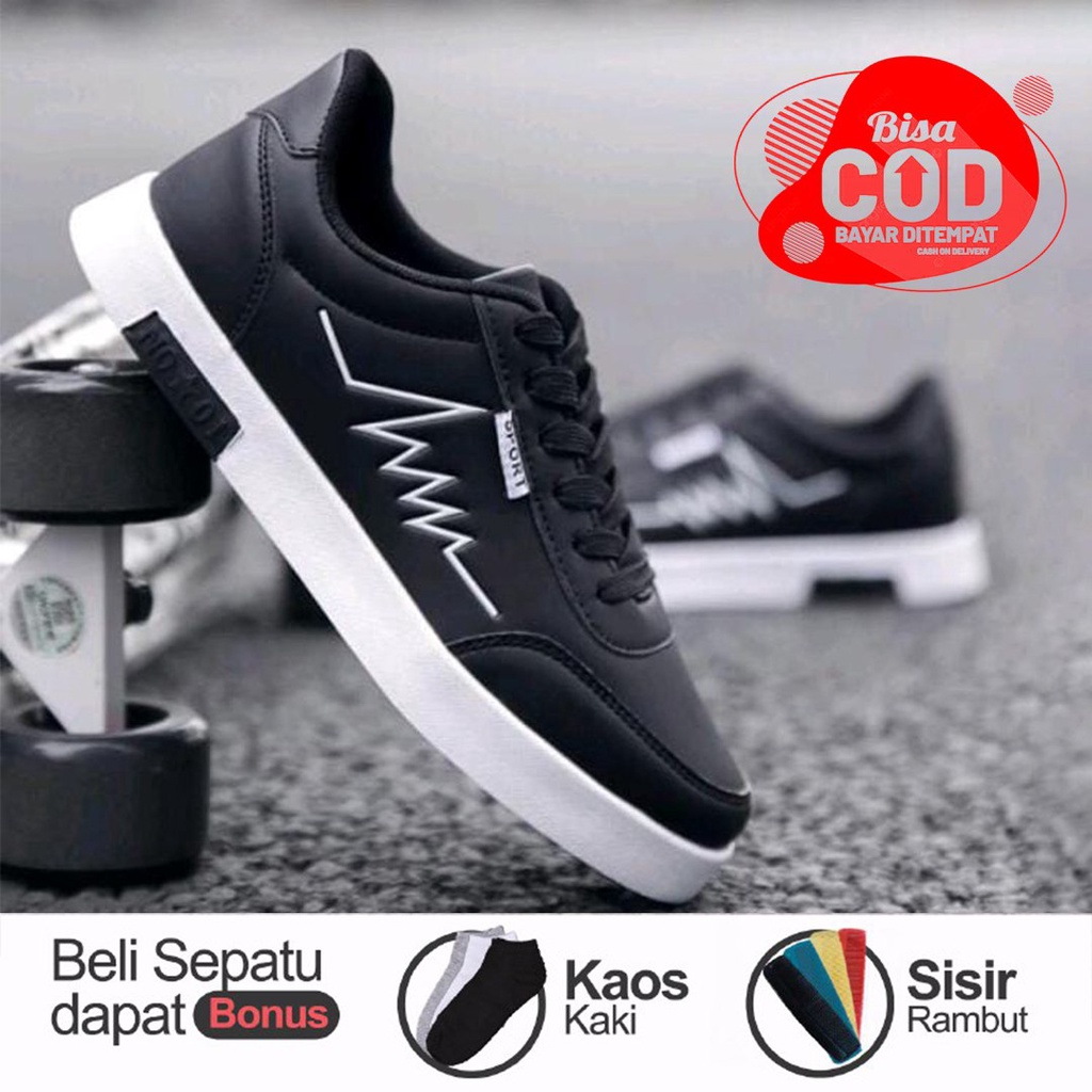 Jual SEPATU COWOK HITAM KEREN CASUAL BISA UNTUK SEKOLAH BONUS KAOS KAKI ...