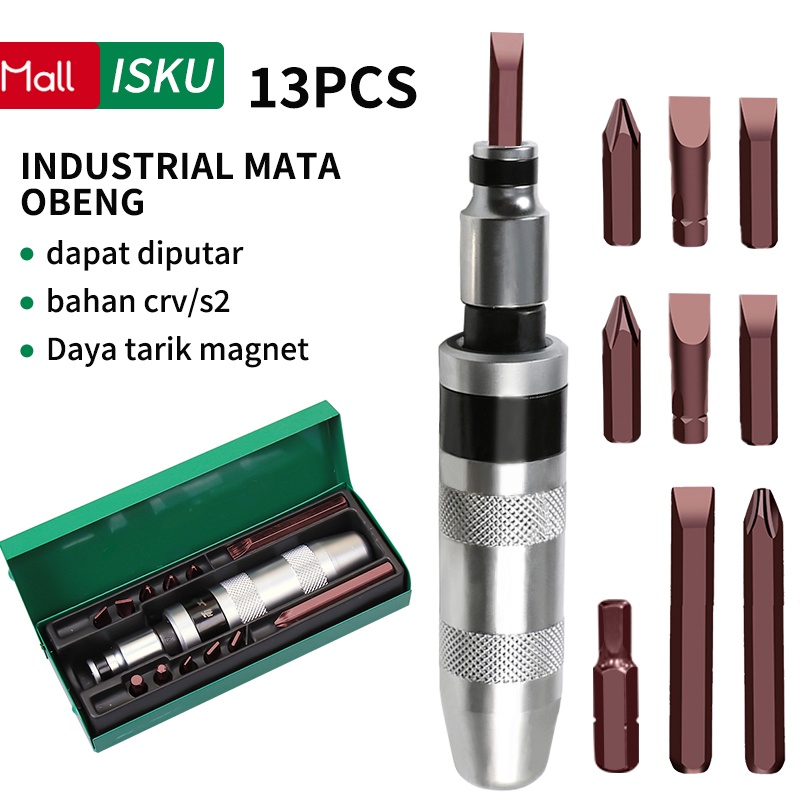 Jual ISKU Obeng ketok set 13pcs Obeng Set putar set S2 Drill bit bahan ...