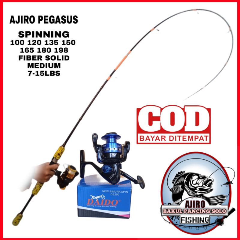 Jual Satu set joran pancing spinning fiber solid murah kuat ajiro Pegasus 100 120 135 150 165 ...
