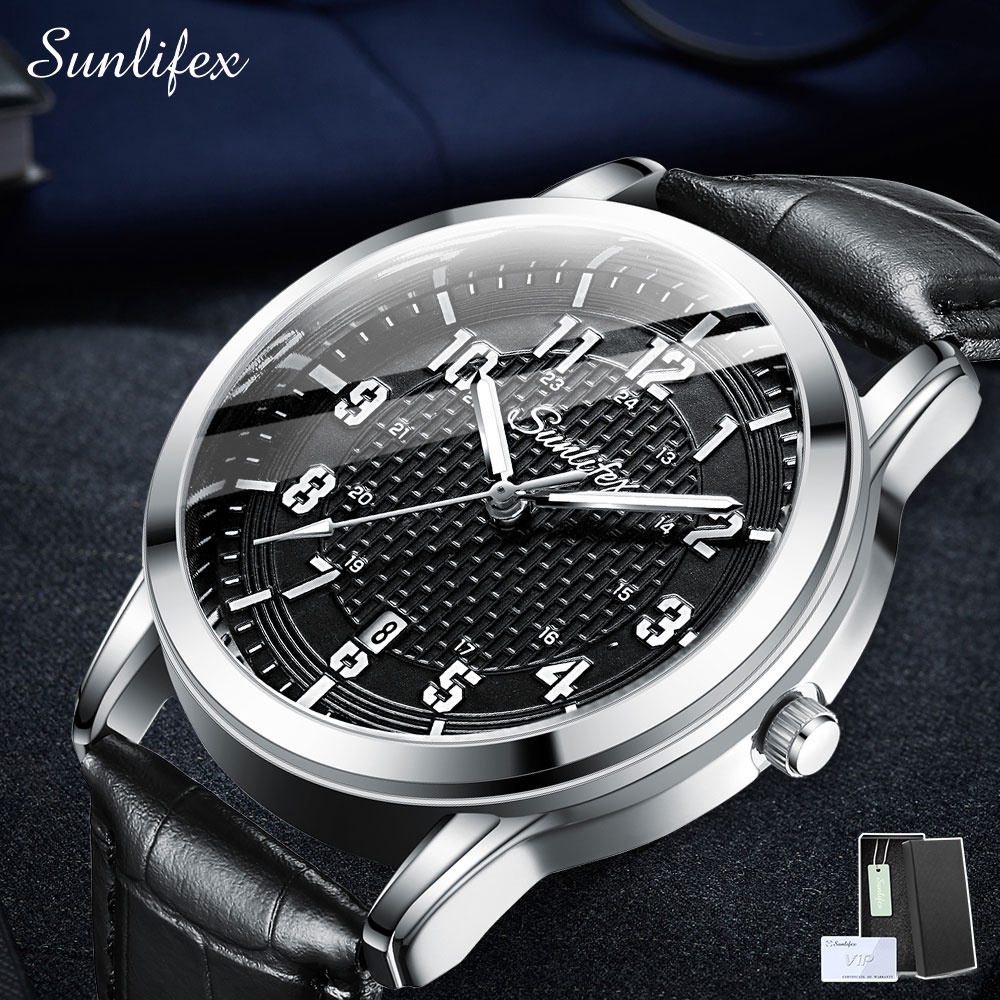Jual Sunlifex Jam Tangan Pria Kuarsa Klasik Santai Anti Air Calendar ...