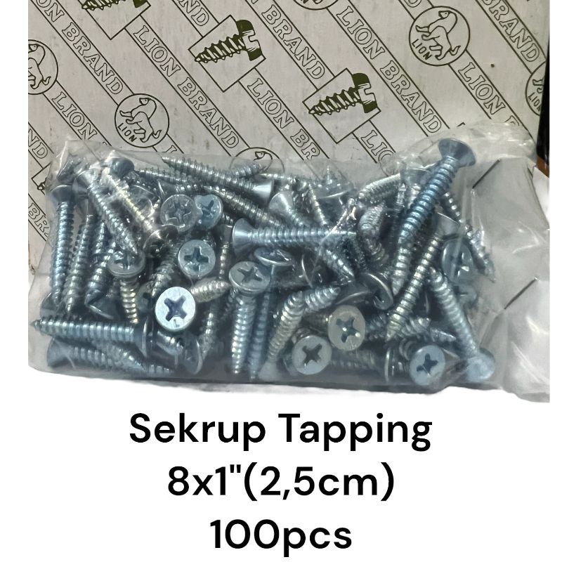 Jual 100biji/F+AB 8 x 1"(panjang 2,5 cm)sekrup tapping lion brand SKRUP ...