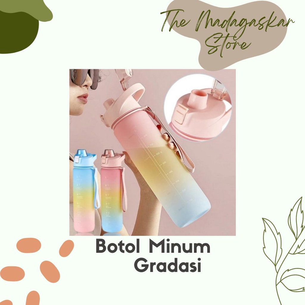 Jual Botol Minum Motivasi Rainbow 1100ML Korea Viral Botol Gradasi 3 ...