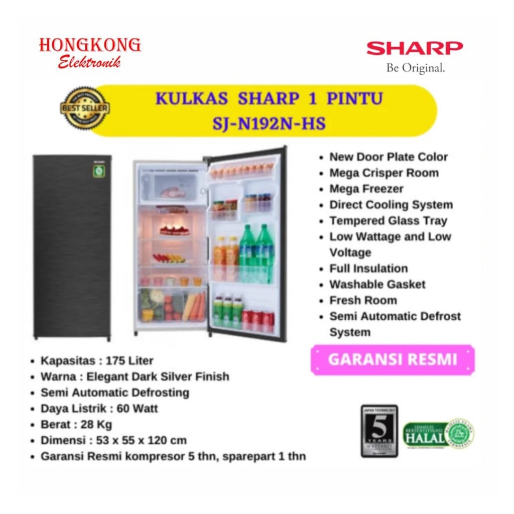 Jual Sharp Kulkas 1 Pintu SJ-N192N-HS / New Kirei Series SJN192 ...
