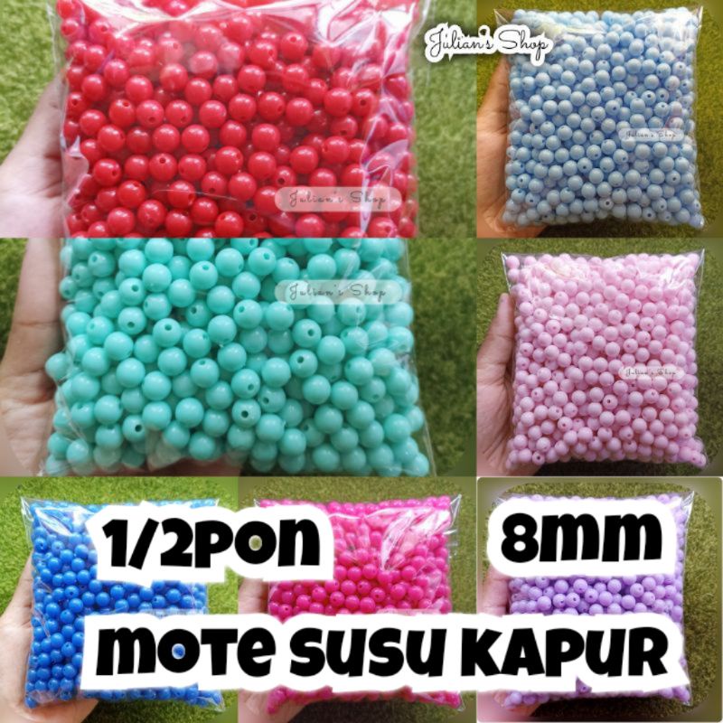 Jual 1/2 PON Manik 8mm SUSU KAPUR Mote Bulat Bahan DIY Craft Kerajinan ...