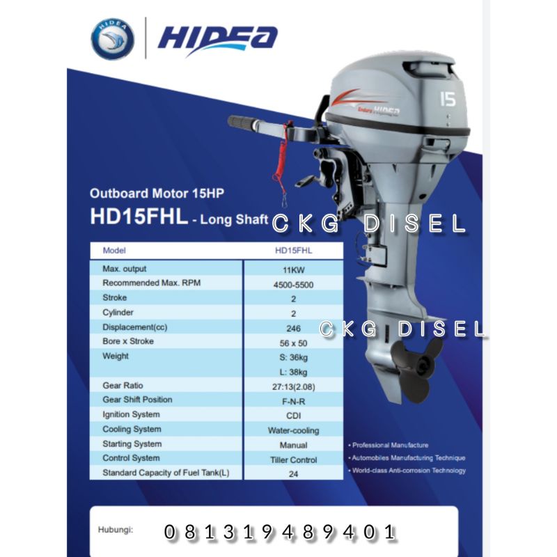 Jual Mesin Tempel Outboard Hidea 15 HP HD15 FHL | Shopee Indonesia