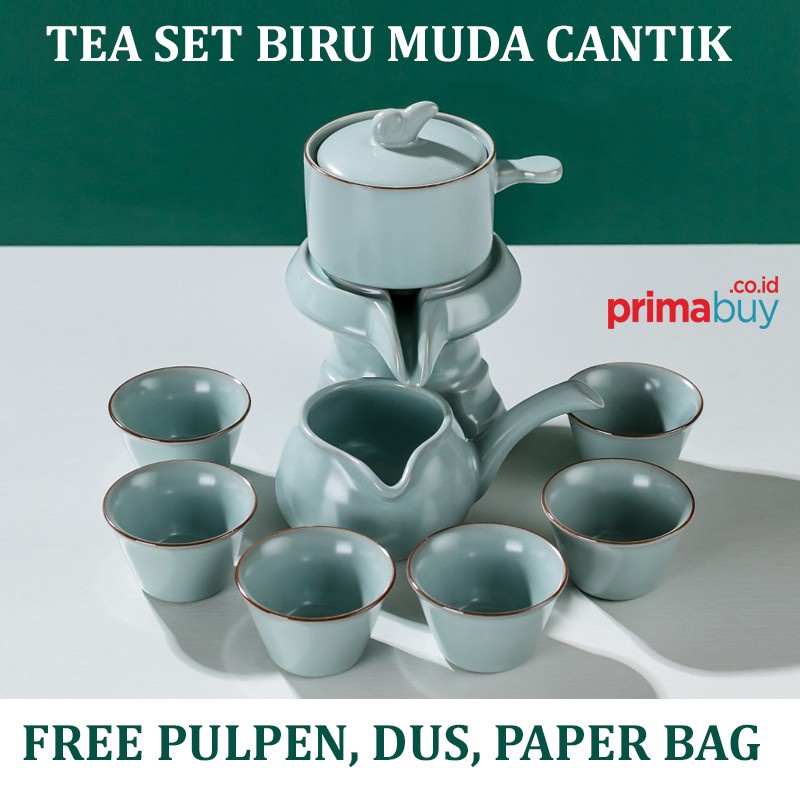 Jual Tea Pot Set Unik Ceramic Rotating Mill motif naga biru polos tea ...