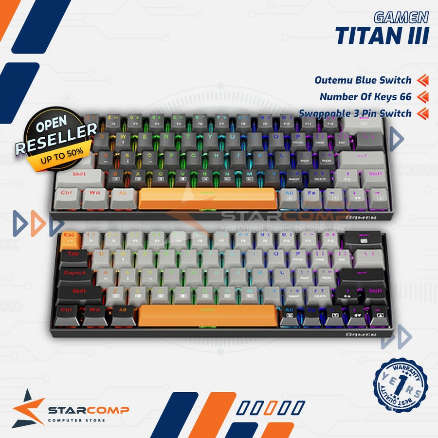 Jual Mechanical Gaming Keyboard Gamen Titan III Wired RGB Ori Switch ...