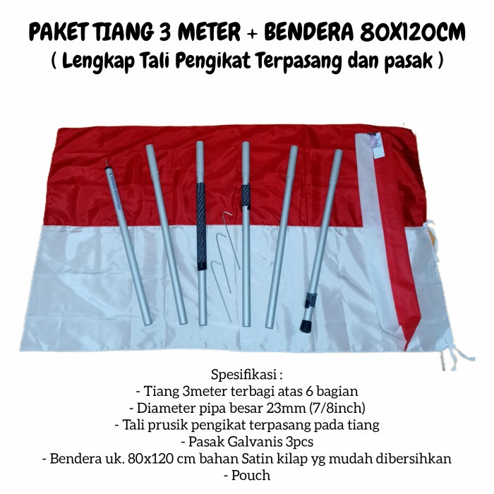 Jual Paket Tiang Bendera Merah Putih Tinggi 3 Meter Dan Bendera 80X120 ...