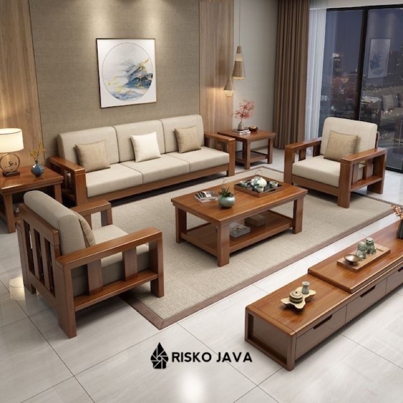 Jual ABYAZ - Kursi Tamu Kayu Jati Minimalis / Meja Tamu Jepara | RISKO JAVA | Shopee Indonesia
