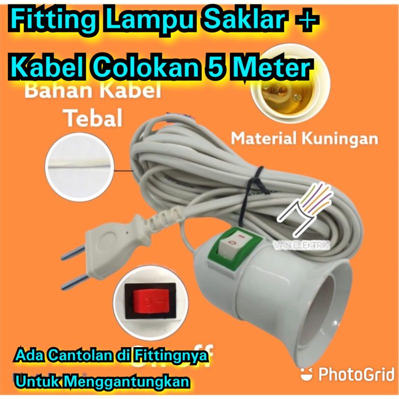 Jual fitting lampu plus kabel colokan 5 meter Dudukan Lampu Plus Kabel ...