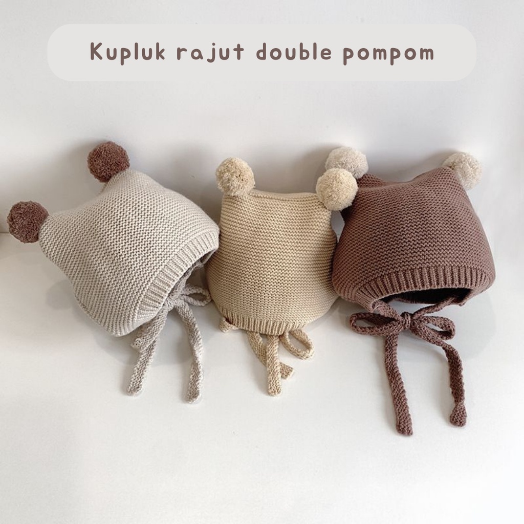Jual 0-2 tahun || Kupluk Bayi rajut motif pompom mini lucu minimalis / aksesoris Bayi Topi TP ...