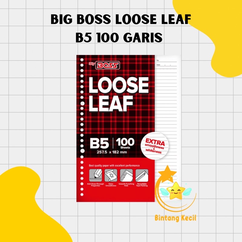 Jual [PAK] LOOSE LEAF BIG BOSS B5 ISI 100 GARIS PUTIH / ISI BINDER / KERTAS BINDER | Shopee ...