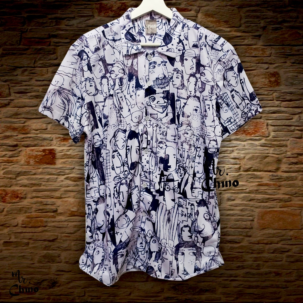 Jual Baju Kemeja Motif Odd Faces Doodle | Kemeja Korea Pria Dewasa ...