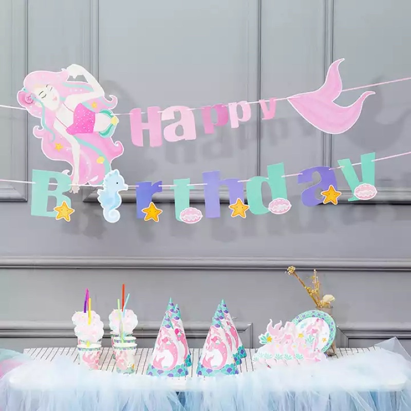 Jual Banner Tulisan Happy Birthday Mermaid | Shopee Indonesia