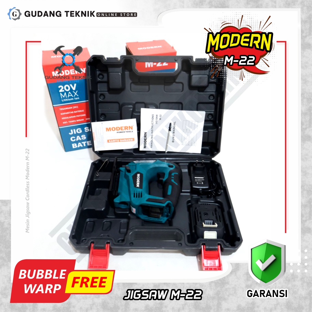 Jual Mesin Jigsaw Cordless Modern M-22 / Gergaji Jig Saw Baterai 20V ...