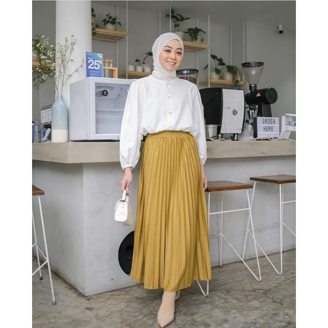 Jual [COD] ROK PLISKET KLOK / Prisket Premium Lipatan Besar / Pleated Skirt / Bawahan Wanita ...