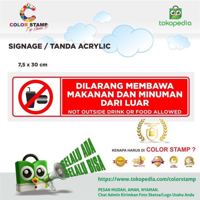 Jual Papan Papan Nama Akrilik/Sign/Tanda/Plang Dilarang Membawa Makanan ...