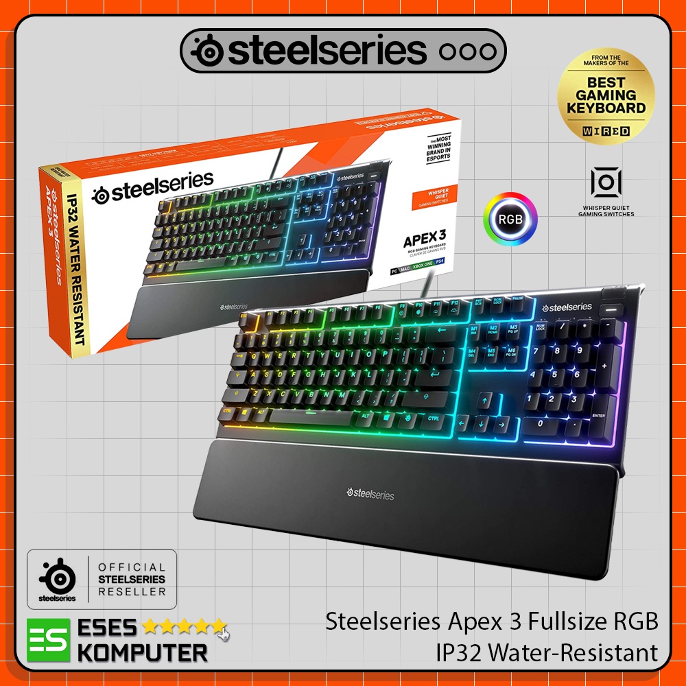 Jual Keyboard Steelseries Apex 3 RGB | Water-Resistant Keyboard Gaming ...