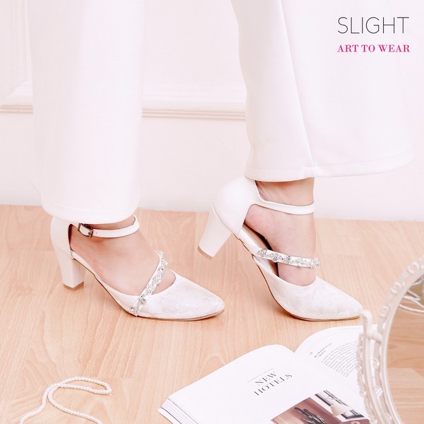 Jual SLIGHT Sepatu High Heels Pointed Straps Ophelia Putih Gold Pink ...