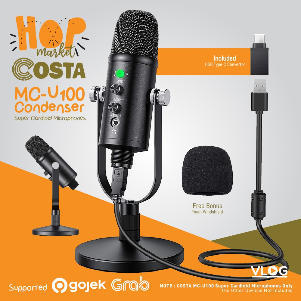 Jual COSTA CM-U100 Professional Condenser Microphone USB for Mic ...