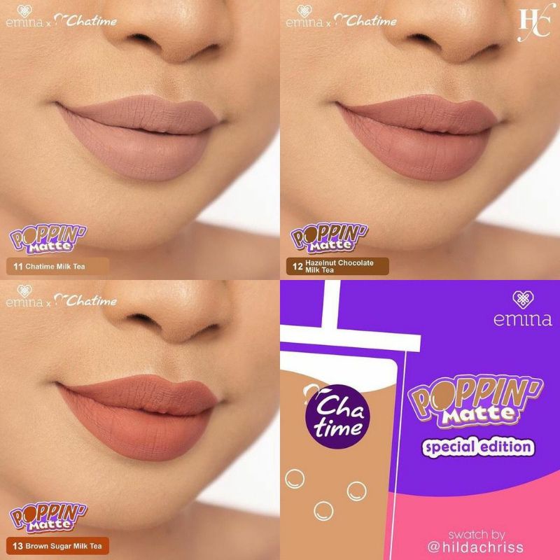 Jual emina poppin matte x chatime edition/ emina lipcream chatime ...