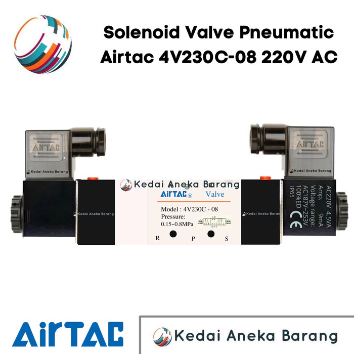 Jual Actu Solenoid Valve Airtac 4V230C-08 4V230C 08 220V Ac / 24V Dc ...