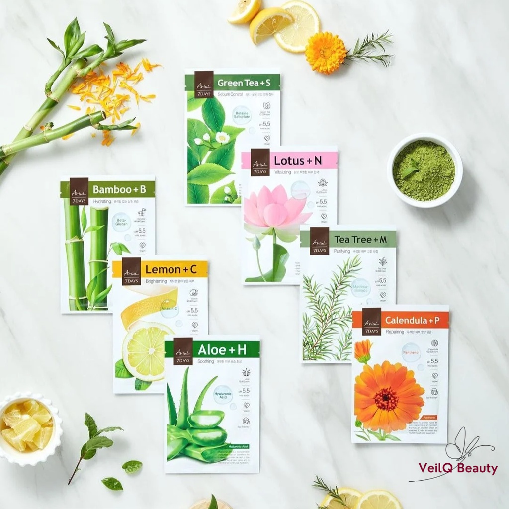 Jual ARIUL 7 Days Sheet Mask Masker Tissue Kertas Lemon Green Tea Tree ...