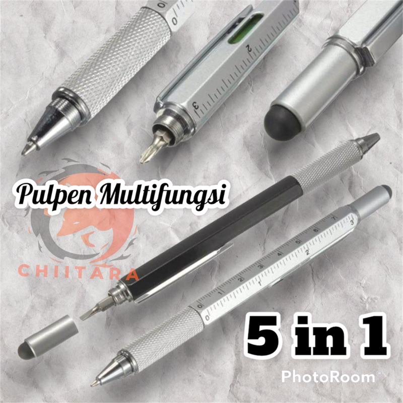 Jual Pulpen 5 in 1 Multifungsi Pena Stylus Penggaris Level Obeng ...
