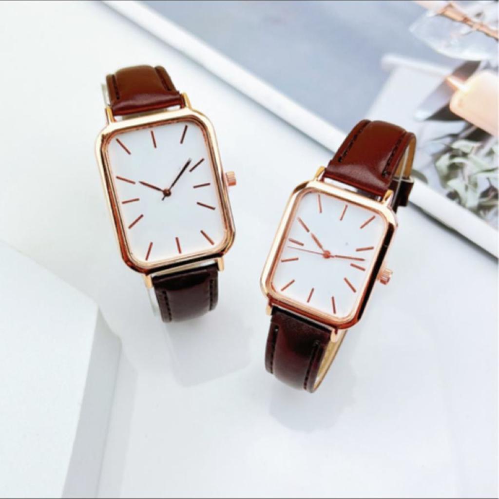 Jual [SC] Jam Tangan Couple Pria/Wanita Persegi Panjang Strap Kulit DE ...