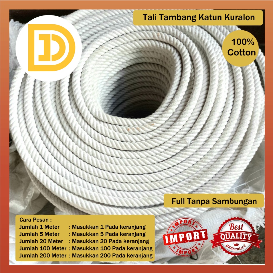 Jual Tali Tambang Katun 10mm 12mm Warna Putih Tali Kuralon Tali Guralon ...
