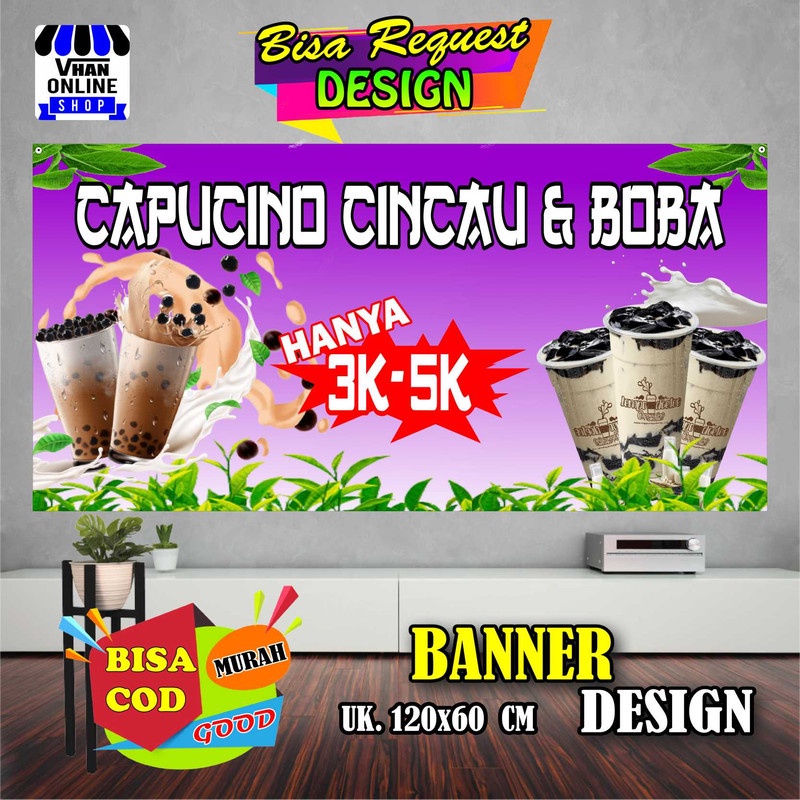 Jual Spanduk Banner Jualan Minuman Kekinian, Minuman Boba & Capcin ...