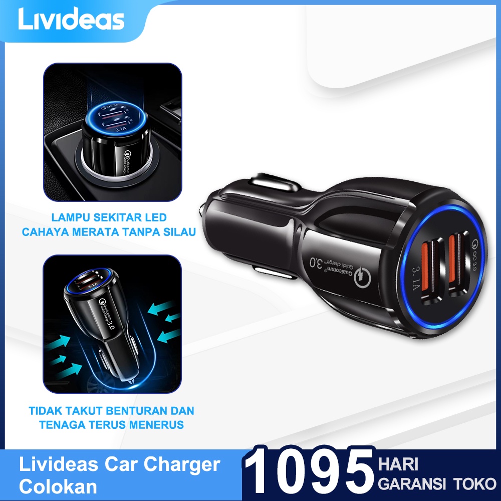 Jual Livideas Car Charger Colokan Mobil & Motor 2 Ports QC3.0 3.1A ...
