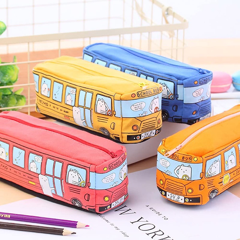 Jual Cute Creative Cartoon Animal Bus Pencil Case Unisex Canvas Pen Bag ...