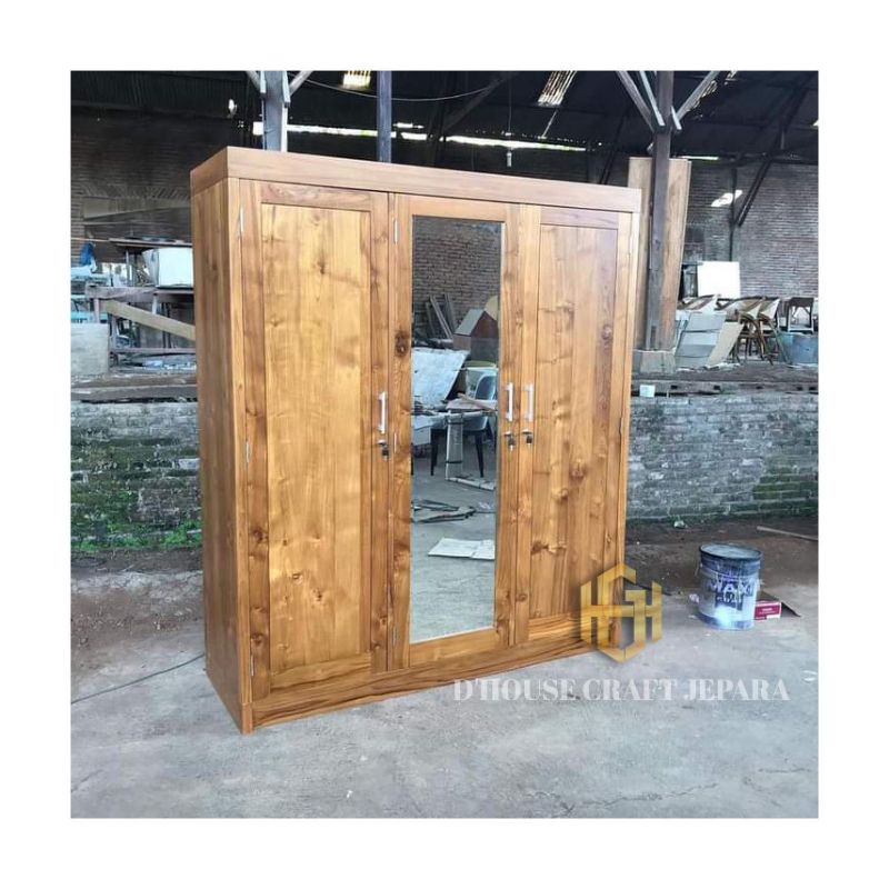 Jual Lemari 3 Pintu Mebel Jati Jepara Almari Pakaian Minimalis Kayu ...