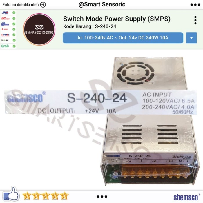 Jual Shemsco S-240-24 Switching Power Supply SMPS 24v 10A Power Suplai ...