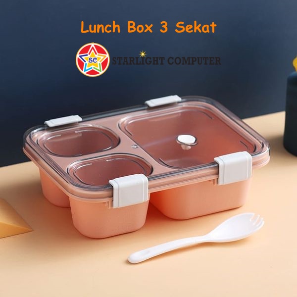 Jual KOTAK BEKAL 3 SEKAT ANTI TUMPAH / LUNCH BOX 3 SEKAT FREE SENDOK | Shopee Indonesia