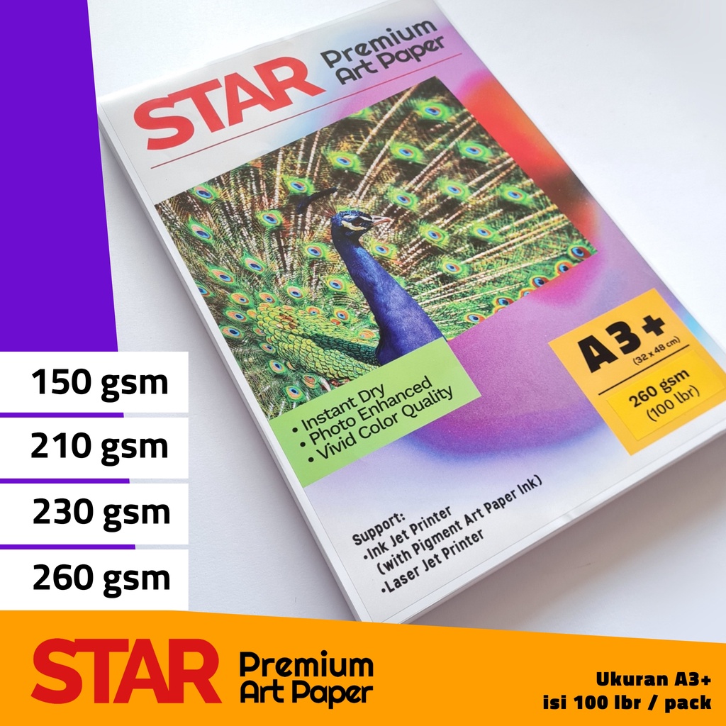 Jual Kertas Art Paper STAR A3+ (A3 Plus) isi 100 lembar 150/210/230/260 gsm | Shopee Indonesia