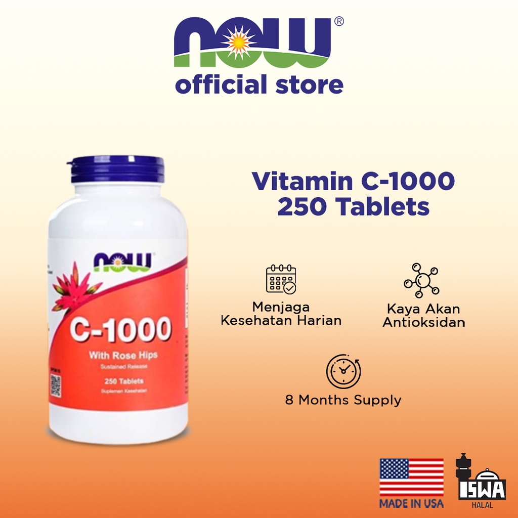 Jual NOW Supplements, Vitamin C-1000, 250 Tablets | Shopee Indonesia