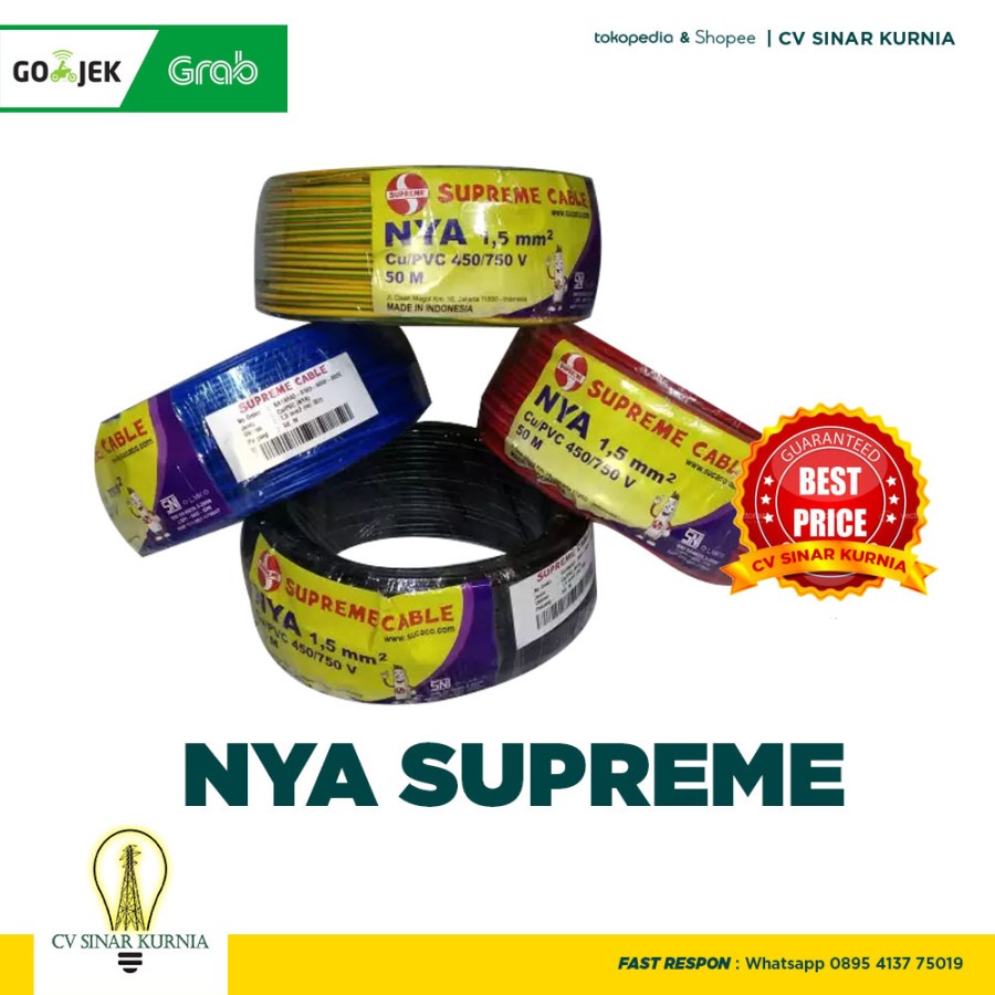 Jual Kabel Listrik NYA 1x1.5 mm 1.5 1,5 SUPREME| Kabel NYA | 50M - MURAH | Shopee Indonesia